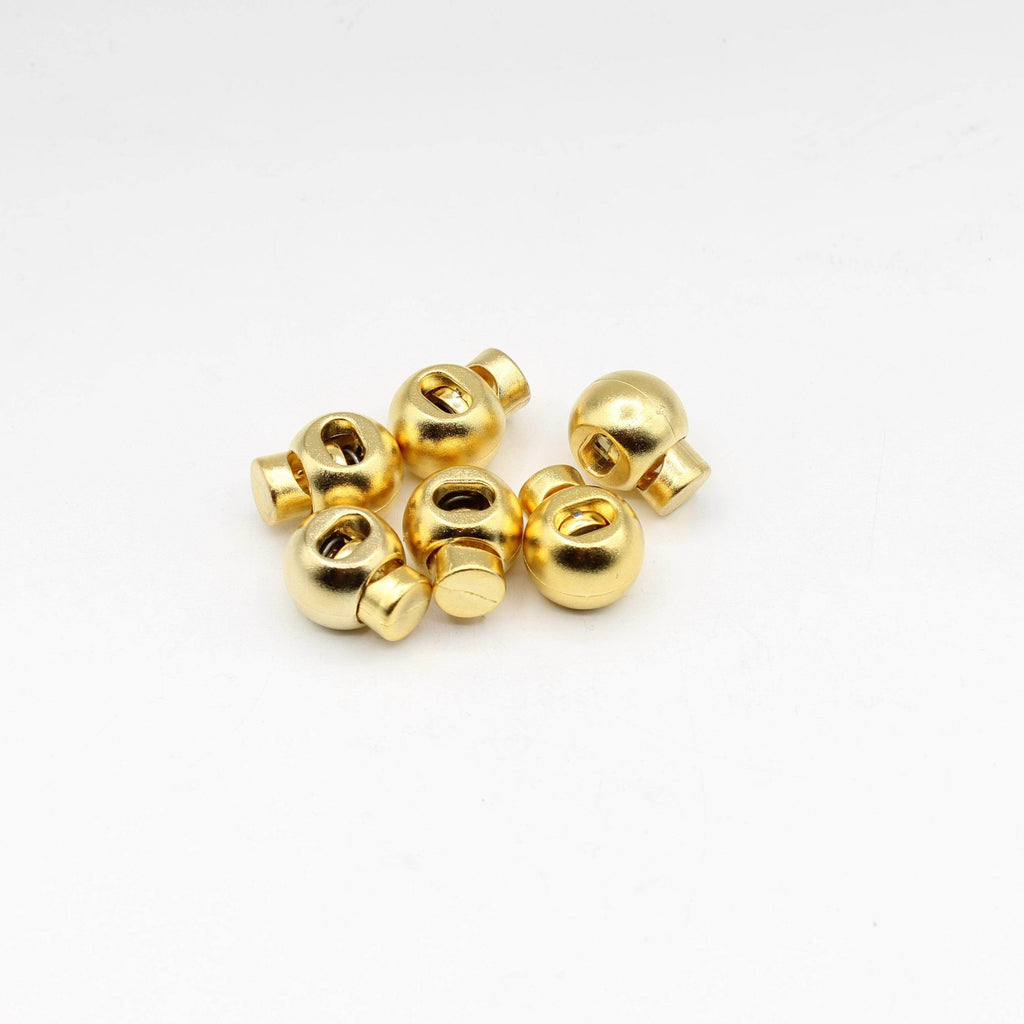 6 Gold Round Cord Stoppers in metallic nylon, quick closing, cord laces ...