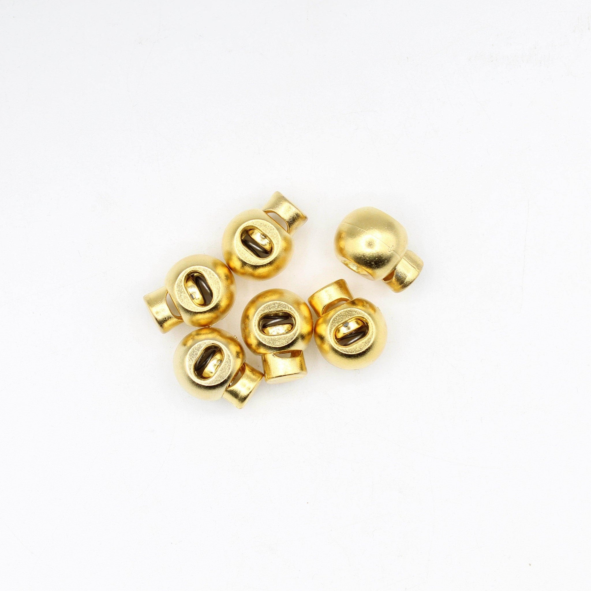 6 Gold Round Cord Stoppers in metallic nylon, quick closing, cord laces ...