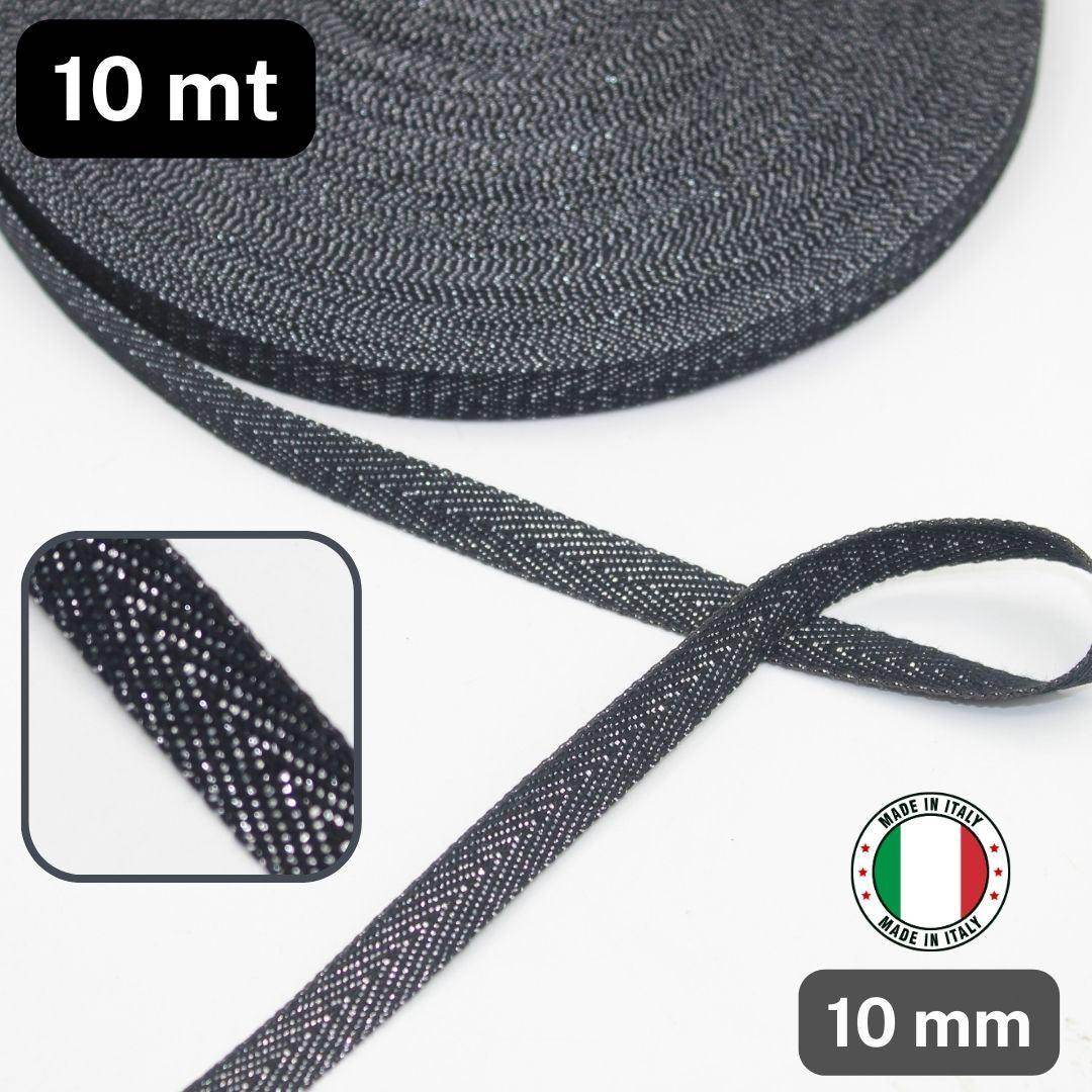 10 meters 10mm Black Silver Cotton Lurex Herringbone Tape - Made In ...