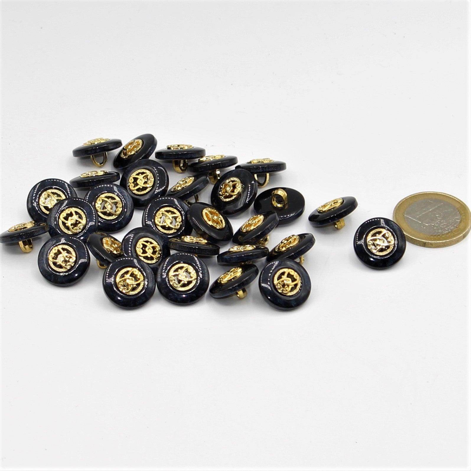 Dark Blue Button with Gold Pattern 15 and 18mm azul ...