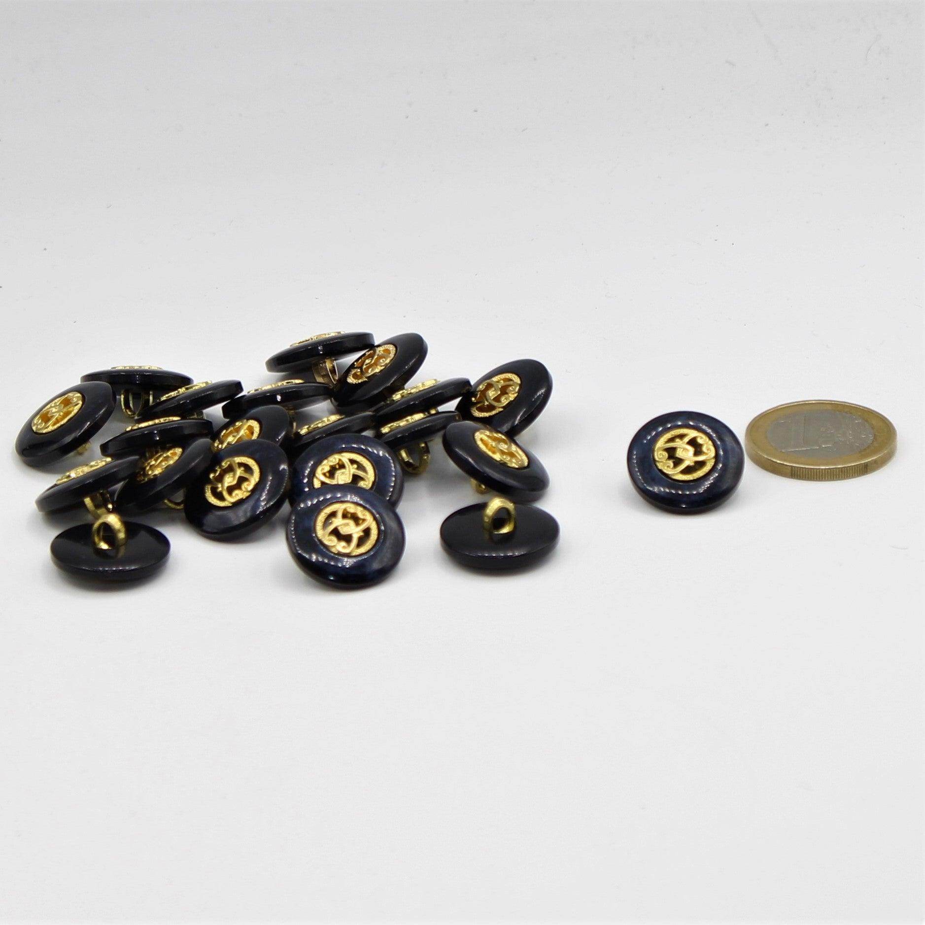 Dark Blue Button with Gold Pattern 15 and 18mm azul ...