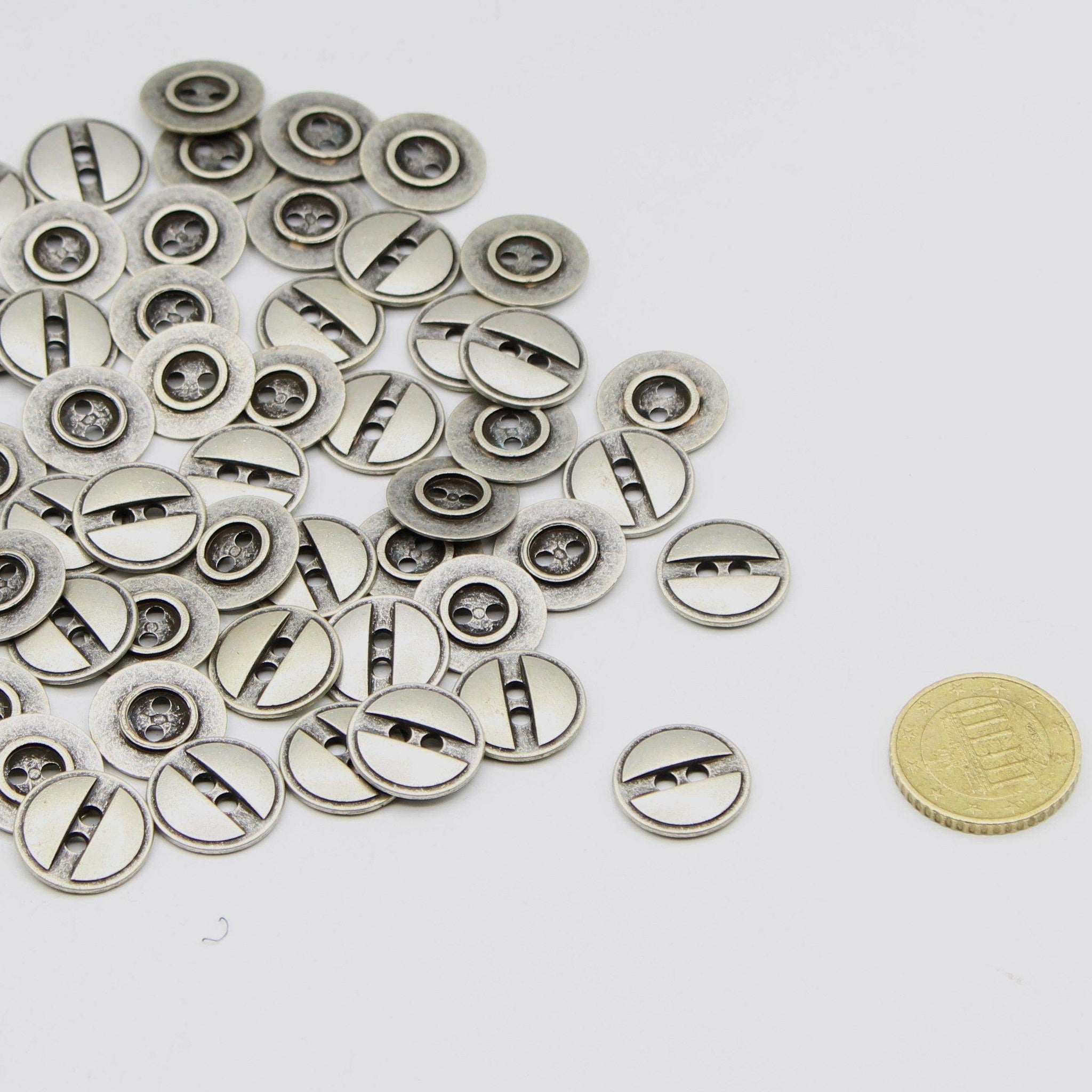 18mm- Thin Metal Zamak BUTTONS with two Holes, colour Old Silver # ...
